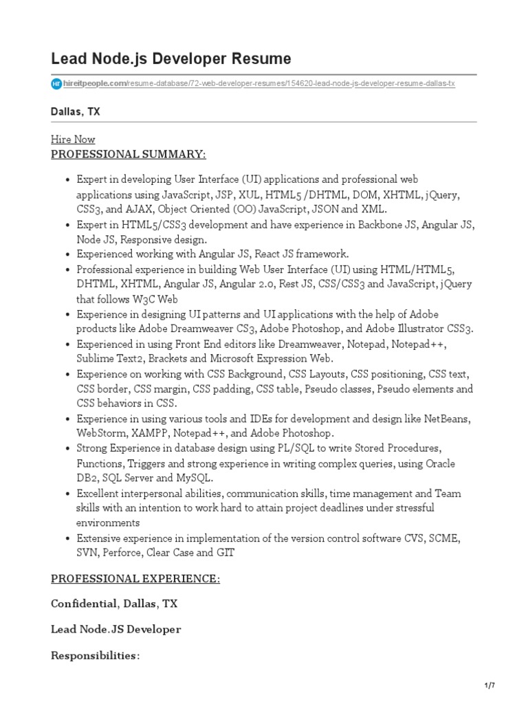 Lead Nodejs Developer Resume | PDF | Angular Js | Java Script Lead Nodejs Developer Resume | PDF | Angular Js | Java Script