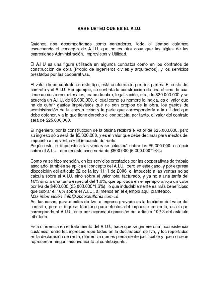 Sabe Usted Que Es El Aiu | PDF | Presupuesto | Costo