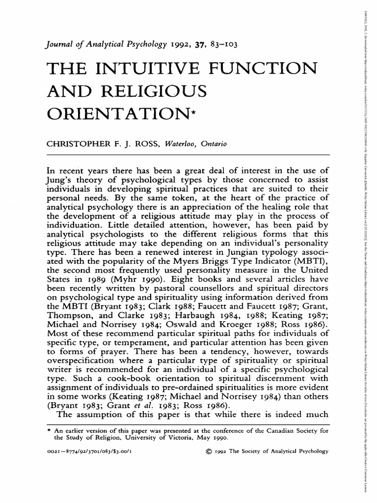 J Analytical Psychology - January 1992 - ROSS - The Intuitive Function ...