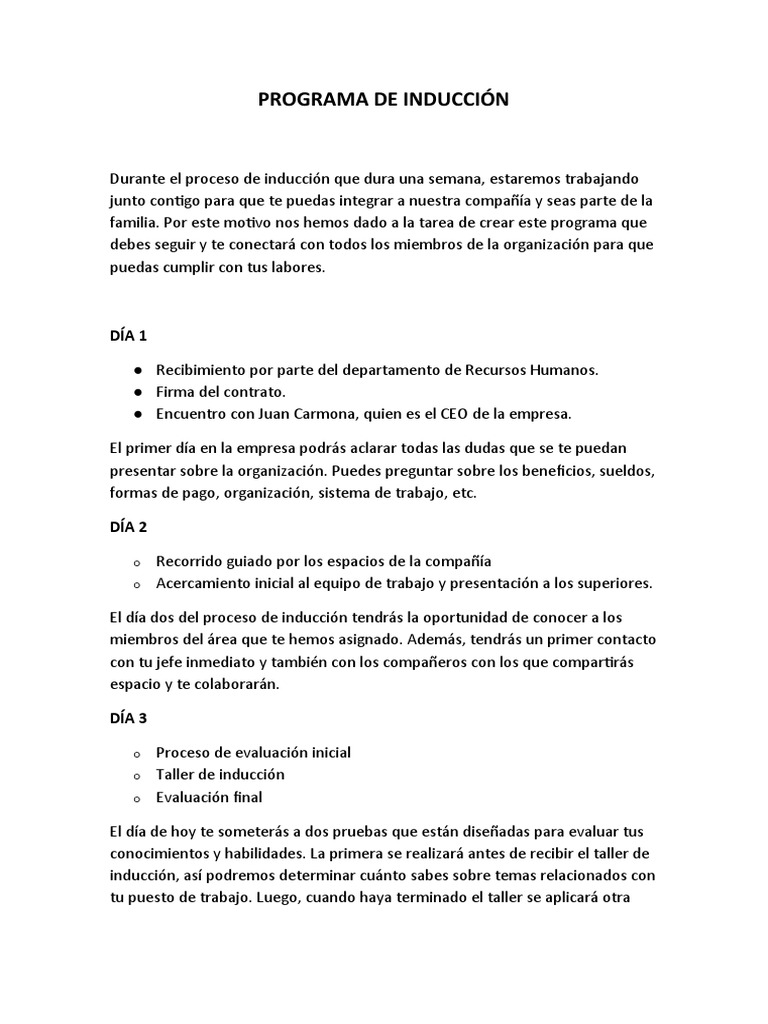 Programa de Inducción | PDF | Gestión de recursos humanos | Razonamiento inductivo