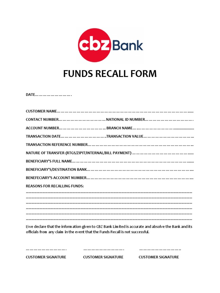 Funds Recall Form | PDF