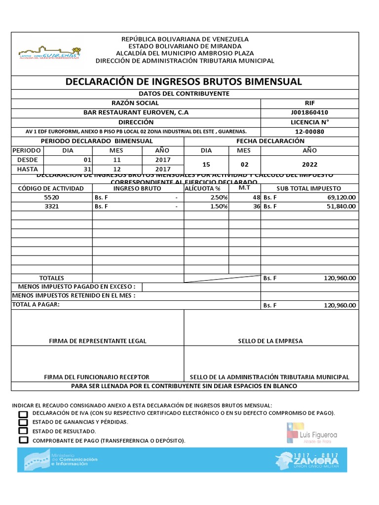 PLANILLA DE DECLARACION (VACIA) | PDF | Impuestos | Impuesto al valor ...