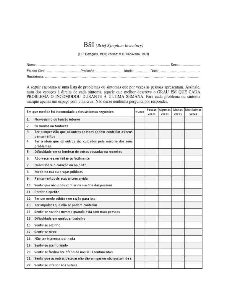 BSI breve inventário de sintomas | PDF
