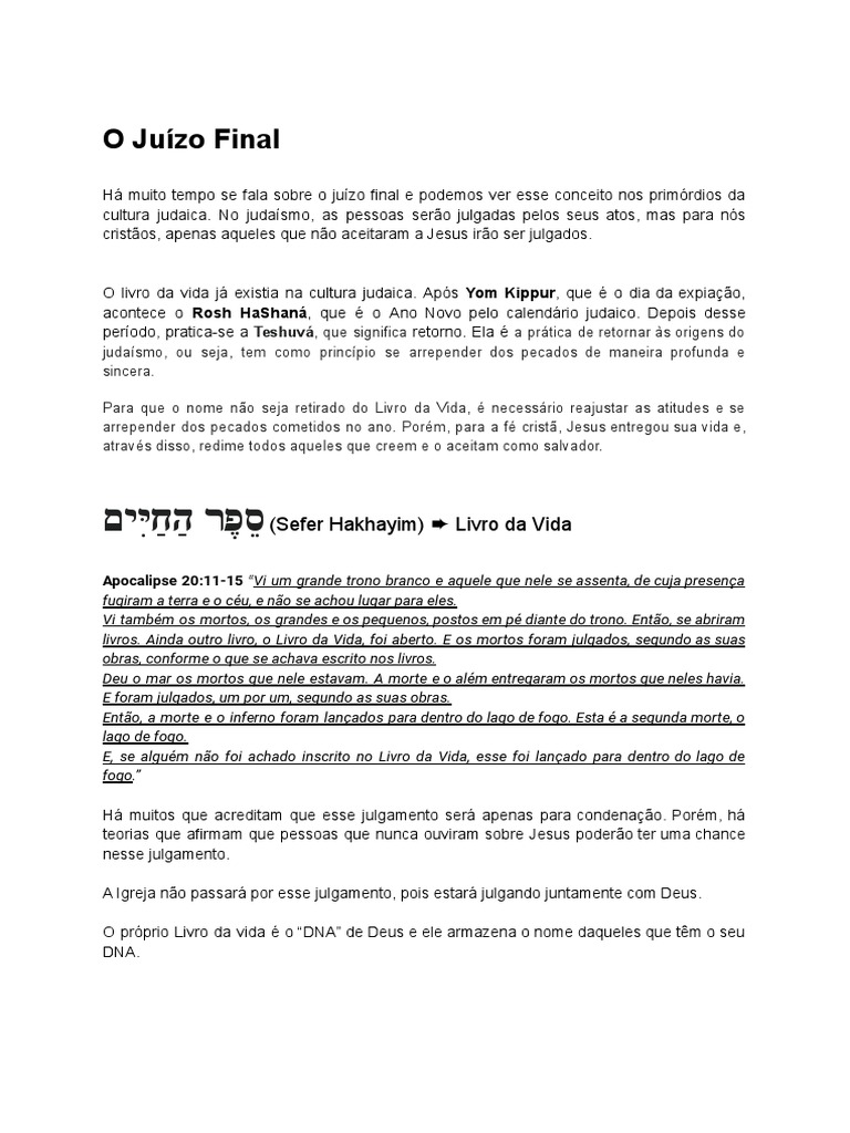 O Juízo Final | Download grátis PDF | Imortalidade | Juízo final