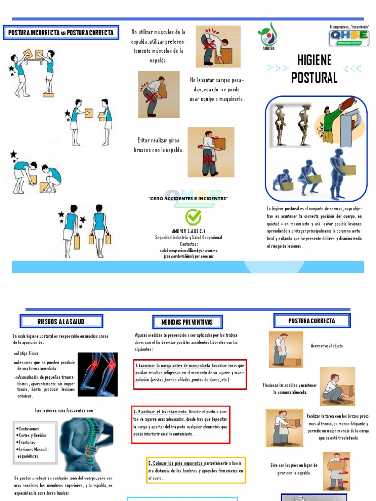 TRÍPTICO HIGIENE POSTURAL | PDF | Dolor lumbar | Enfermedades y trastornos