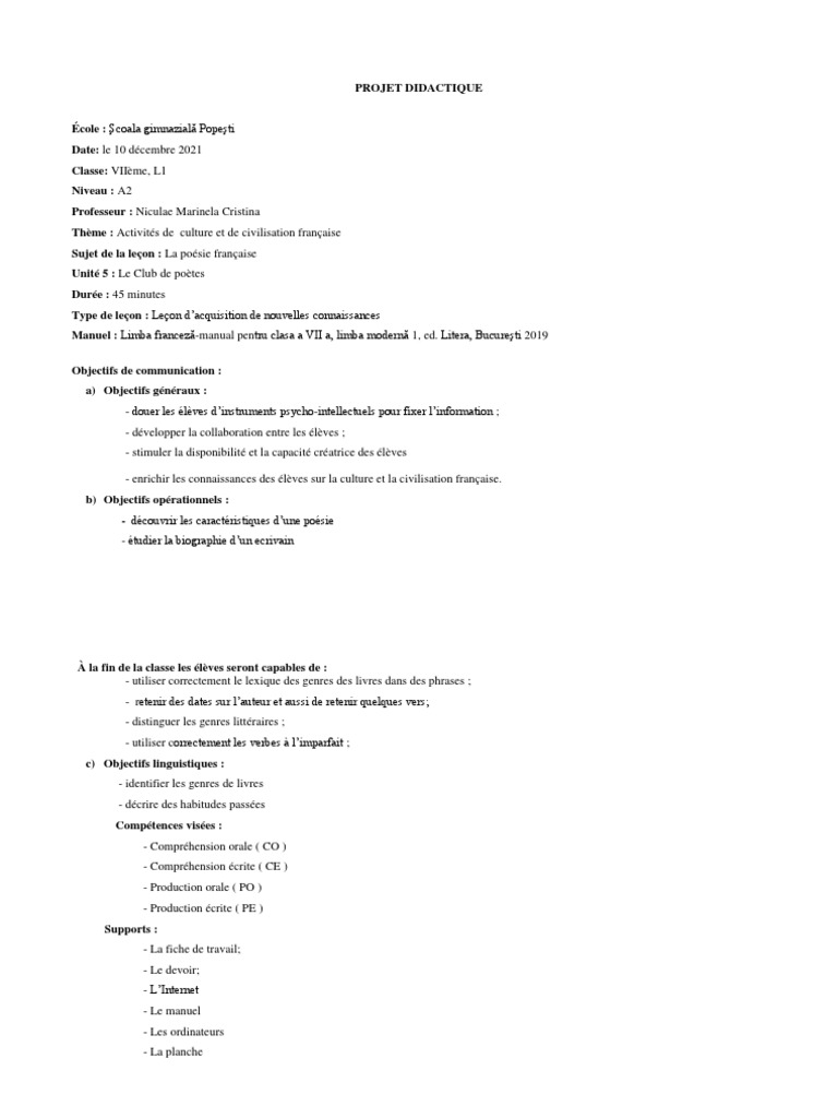 Leçon sur la poésie française A2 | PDF | Poésie | Langue française