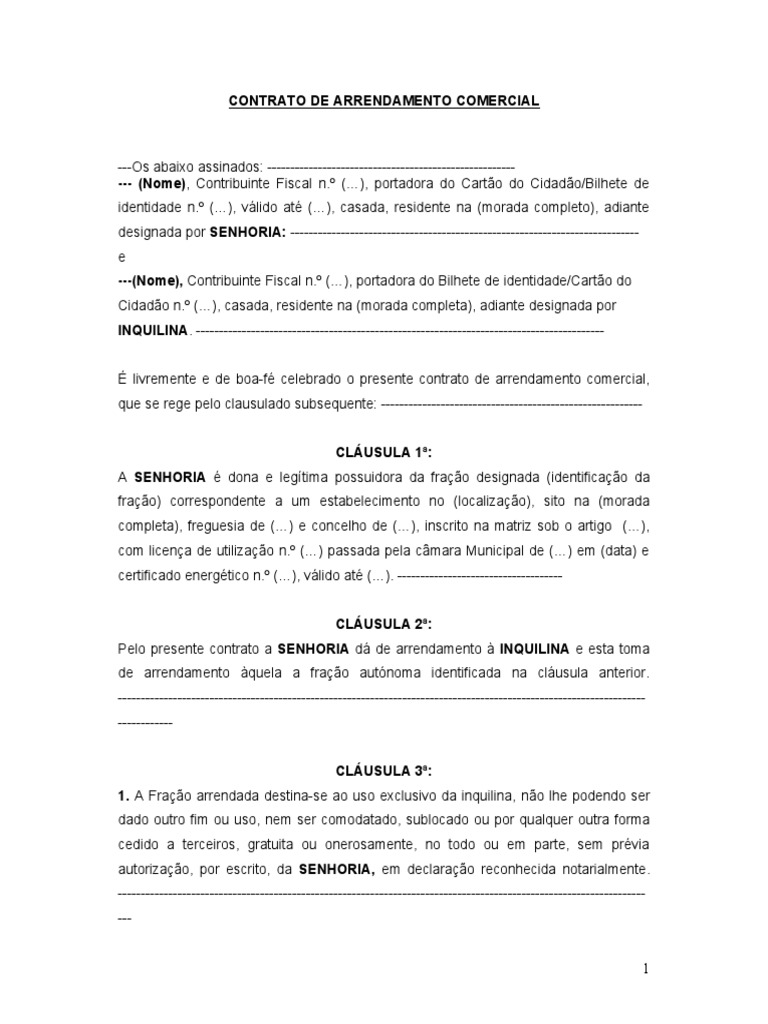 Contrato de Arrendamento Comercial | PDF | Ética jurídica | Direito Privado