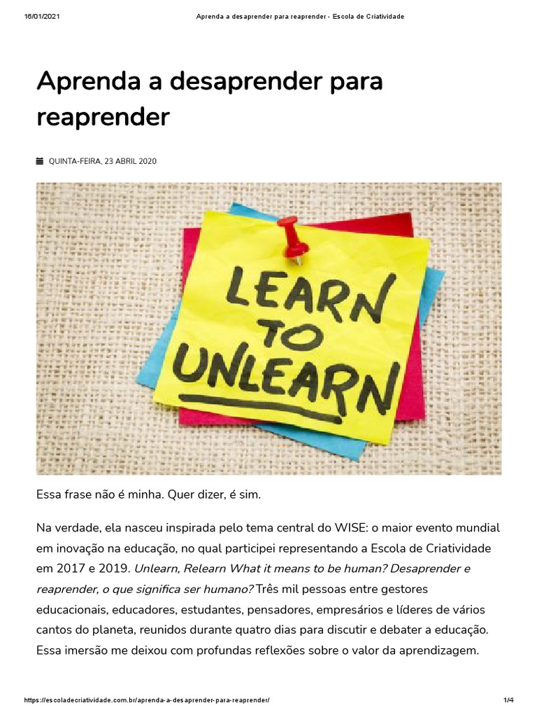 Aprenda A Desaprender para Reaprender | PDF | Aprendizado | Escolas