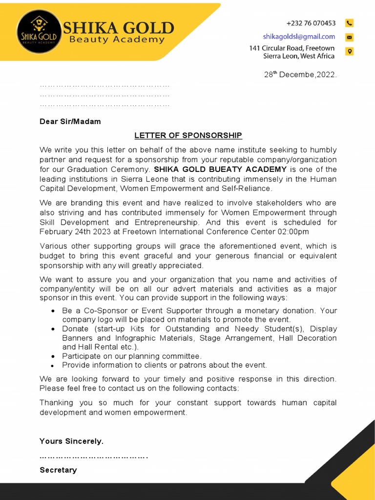 Sponsorship Letter PDF | PDF