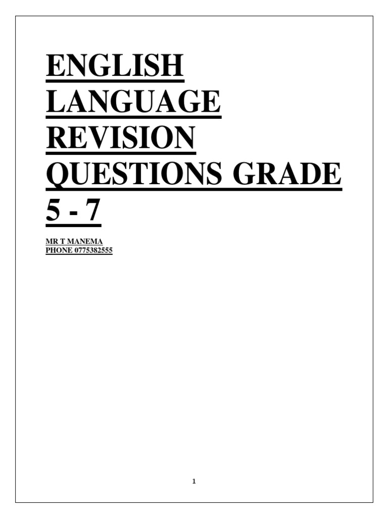 Grade 5-7 English Language Revision Questions | PDF