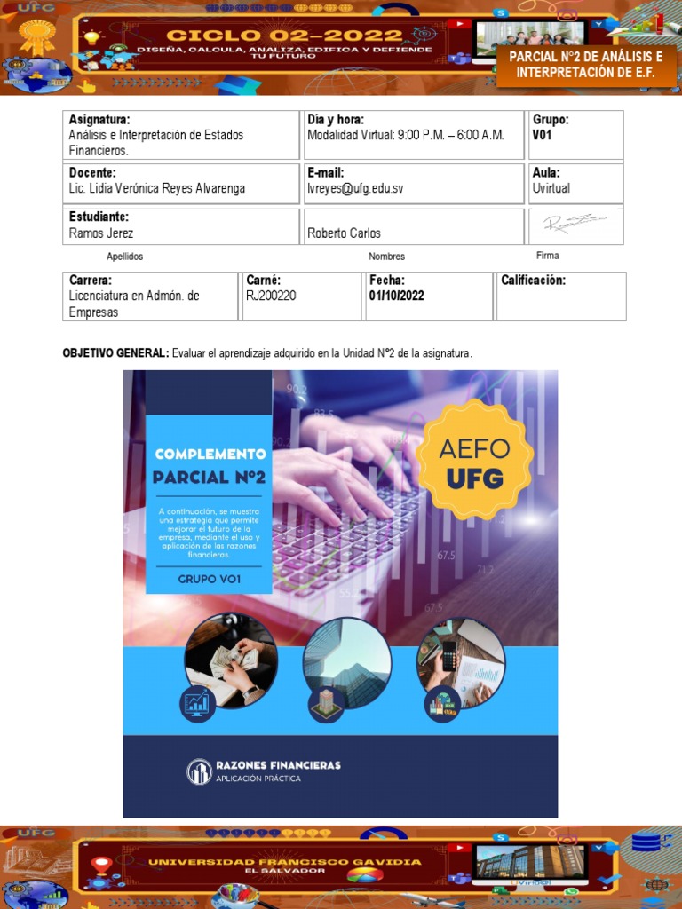 Complemento de Parcial N°2 de Análisis e Interpretación de Estados Financieros. Pregunta de ...