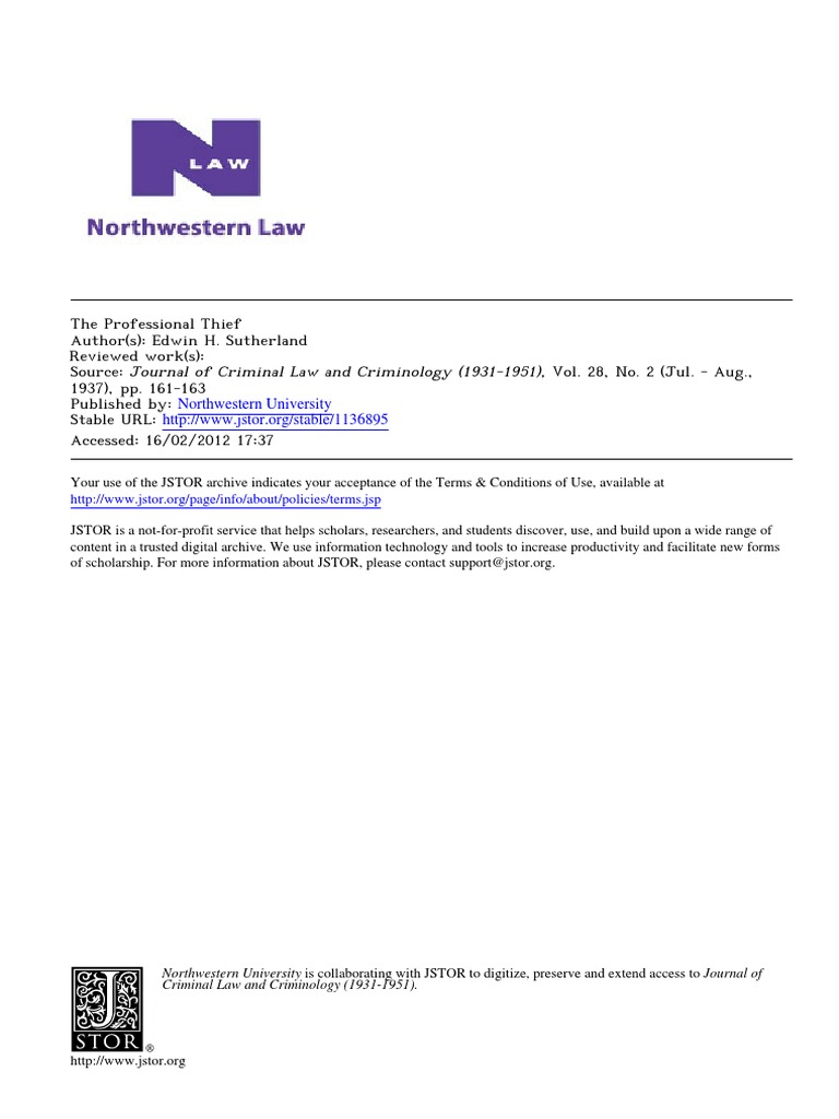 1937 The Professional Thief Sutherland | PDF | Theft | Fraud