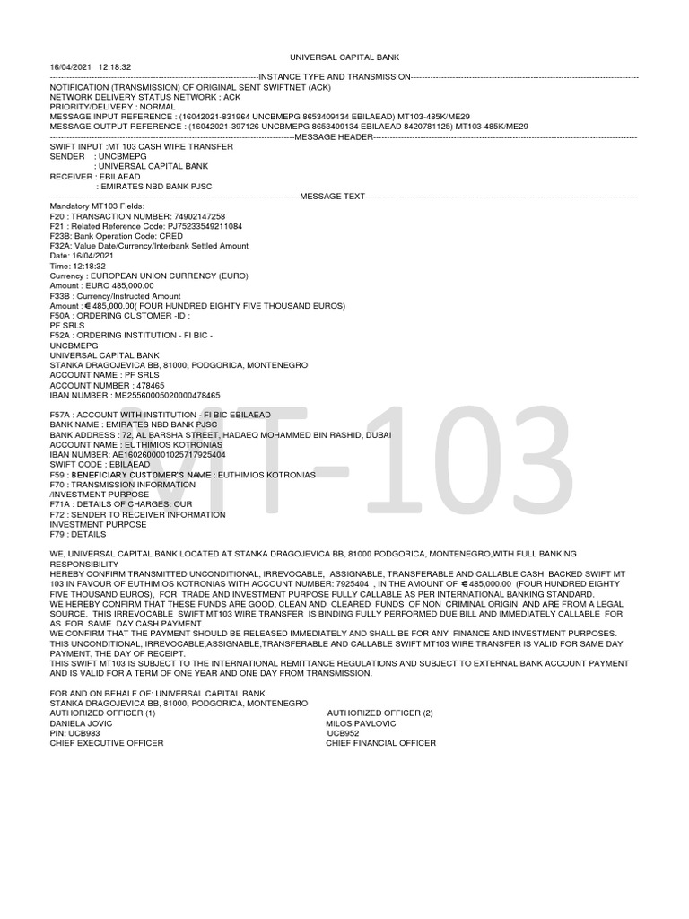 Cash Wire Transfer 1M Raifeissen Bank-Hard | PDF | Wire Transfer | Banking