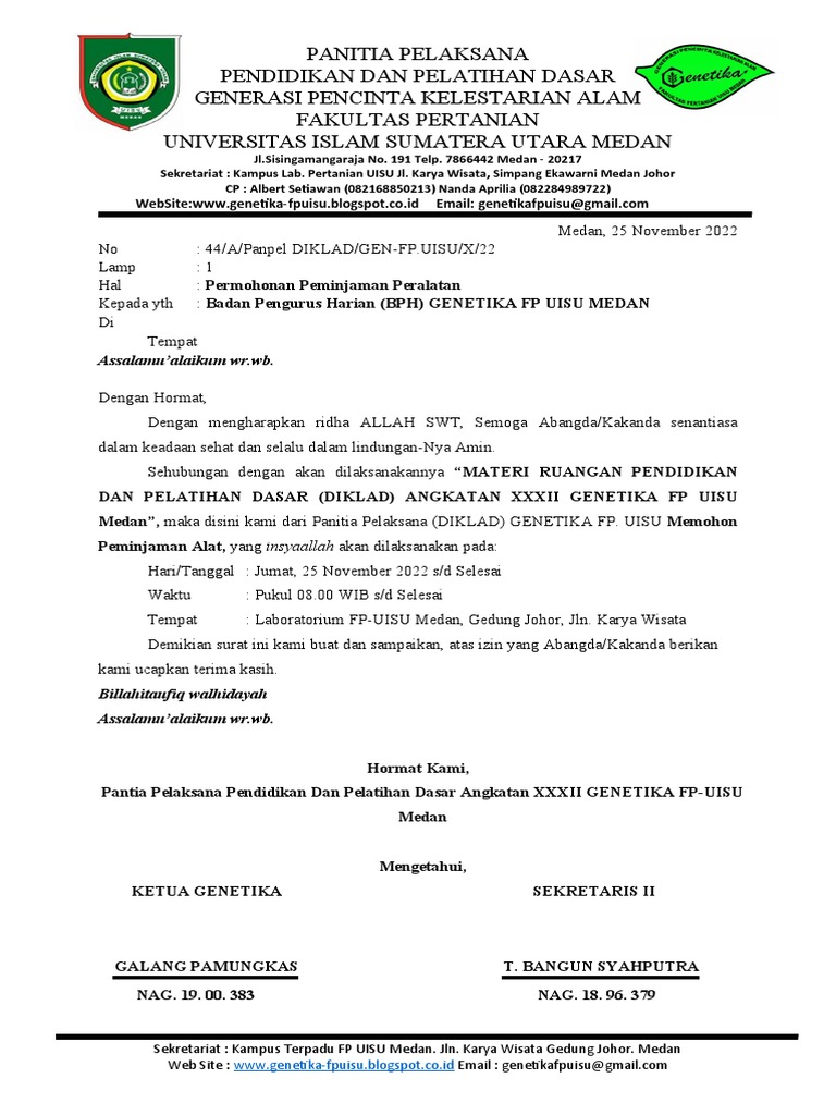 Surat Peminjaman Peralatan | PDF