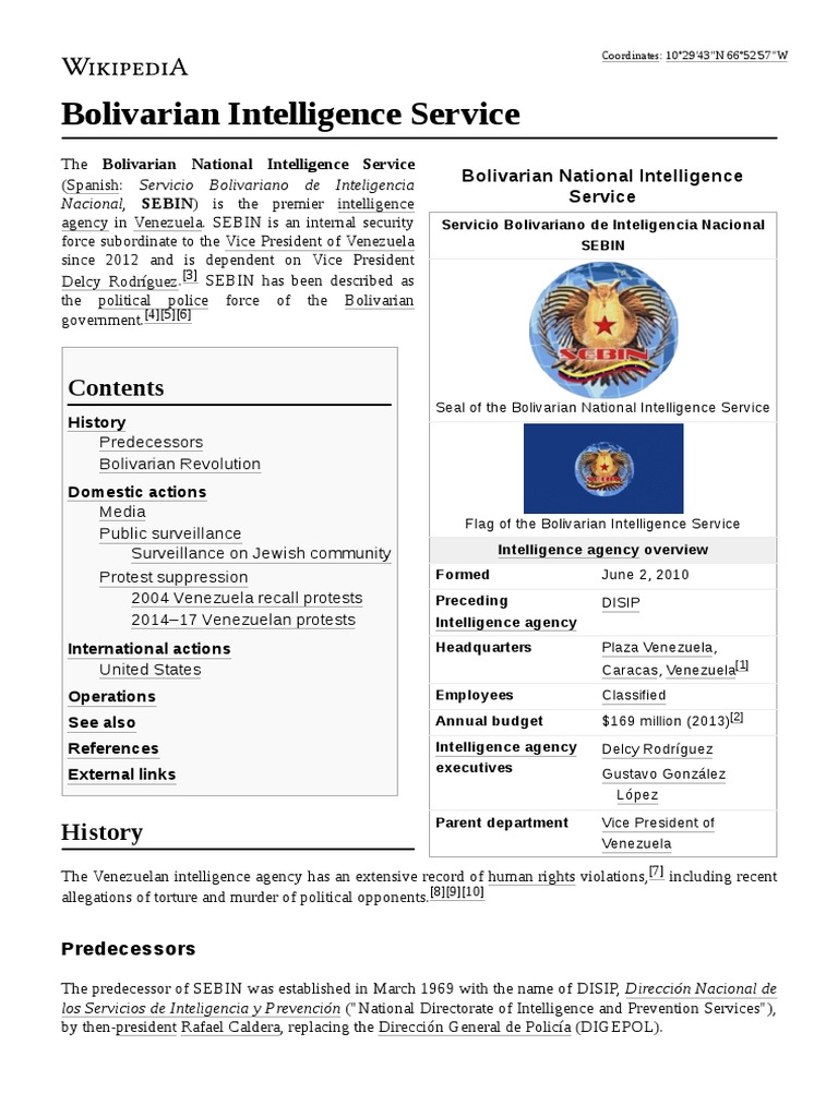 Bolivarian Intelligence Service | PDF | Social Science | Mystery ...