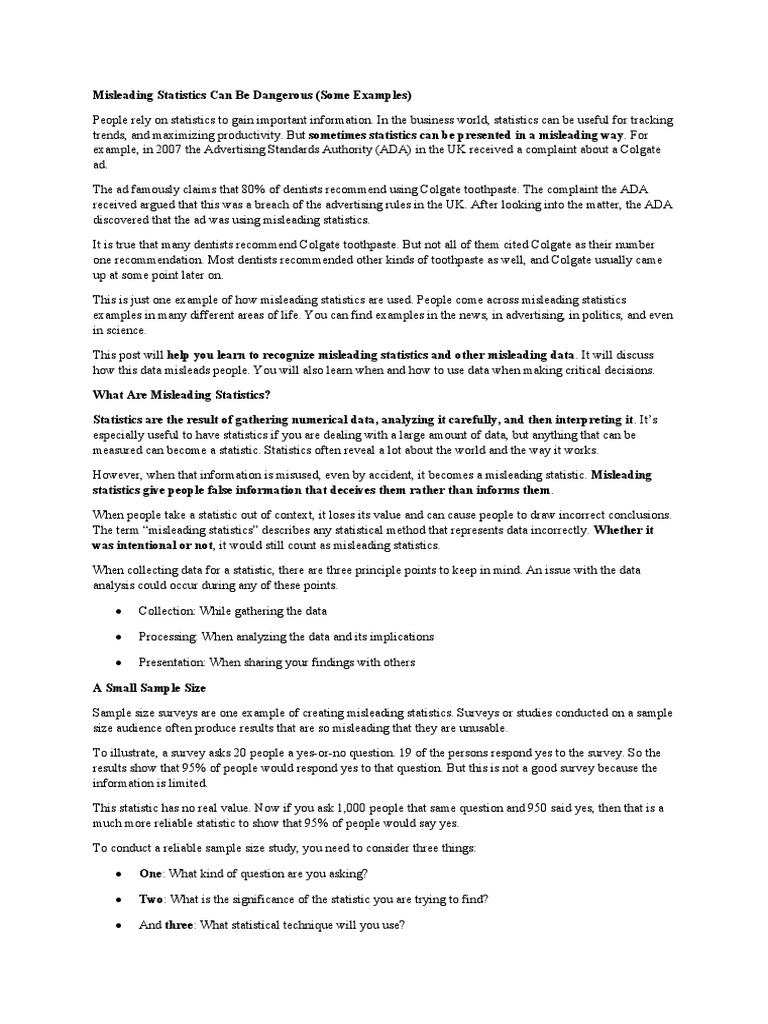 Misleading Statistics: Key Examples | PDF | Statistics | Survey Methodology