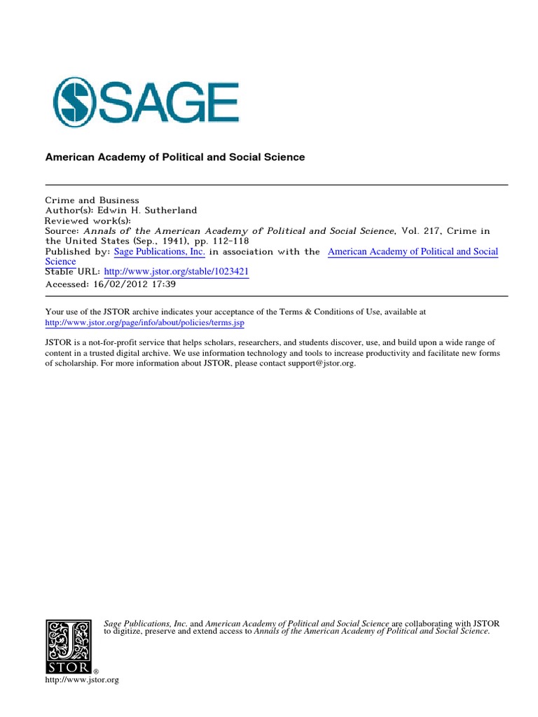 1941 Sutherland Crime and Business | PDF | Crimes | Crime & Violence