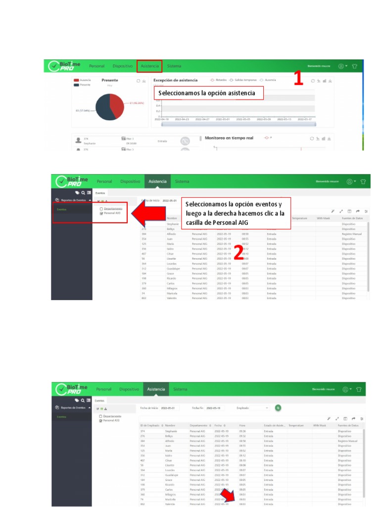 Manual Rápido para Uso de Sistema BIOTIME - Consultas de Colaborador (Asistencia) | PDF