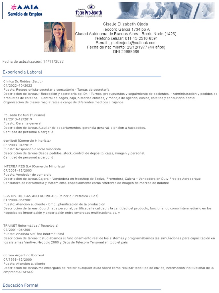 Giselle Elizabeth Ojeda - CV | Descargar gratis PDF | Microsoft | Business