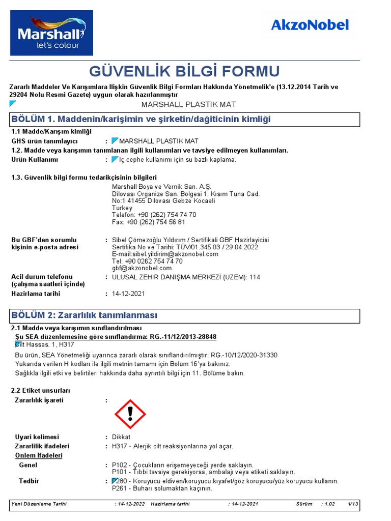 MB - TR - TR - Marshall - Plastik - Mat Msds | PDF