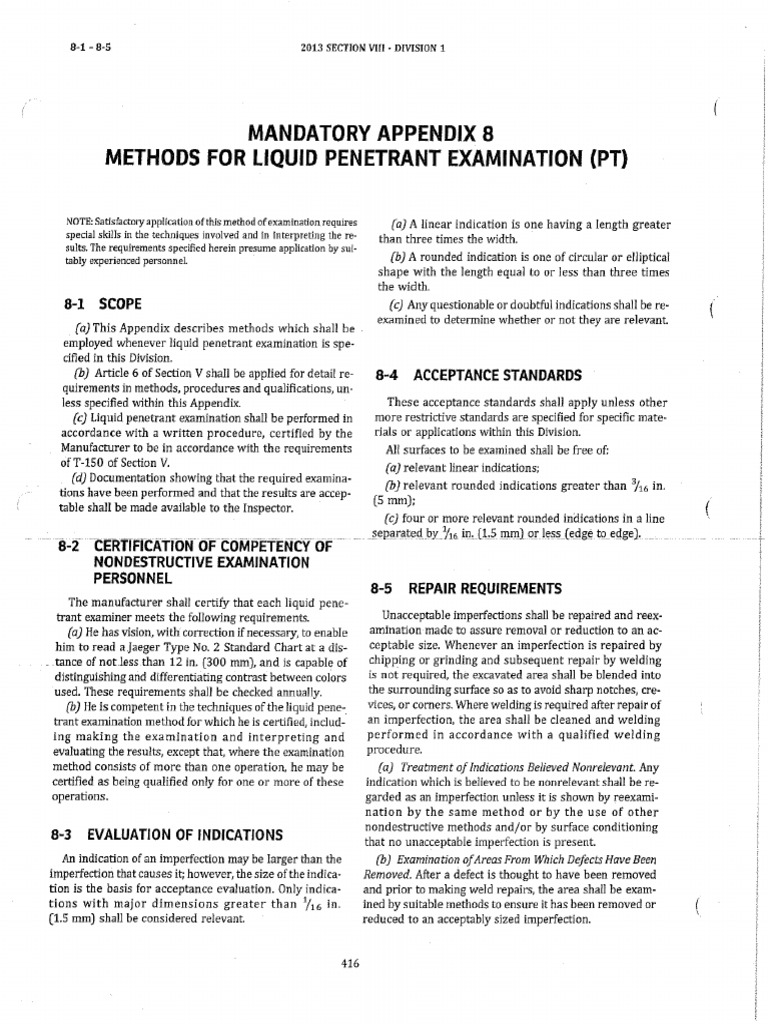 Appendix 8 Methods For Liquid Penetrant Examination | PDF
