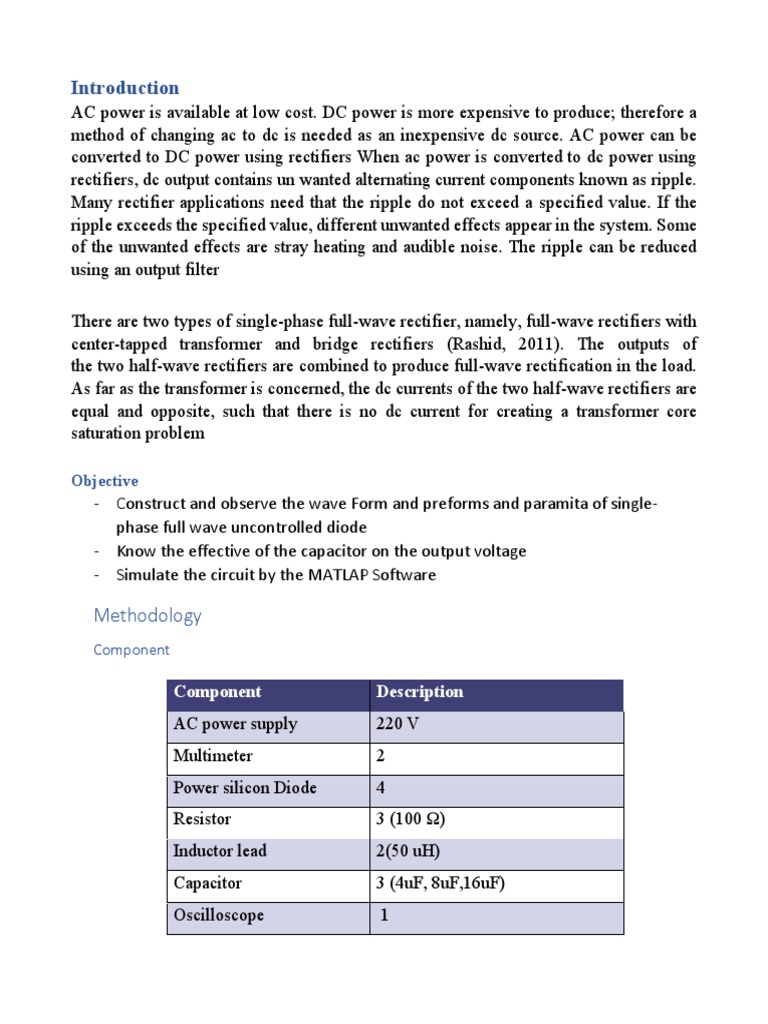 Full Wave Rectifier Single Phase Report | PDF | Rectifier | Electrical Engineering