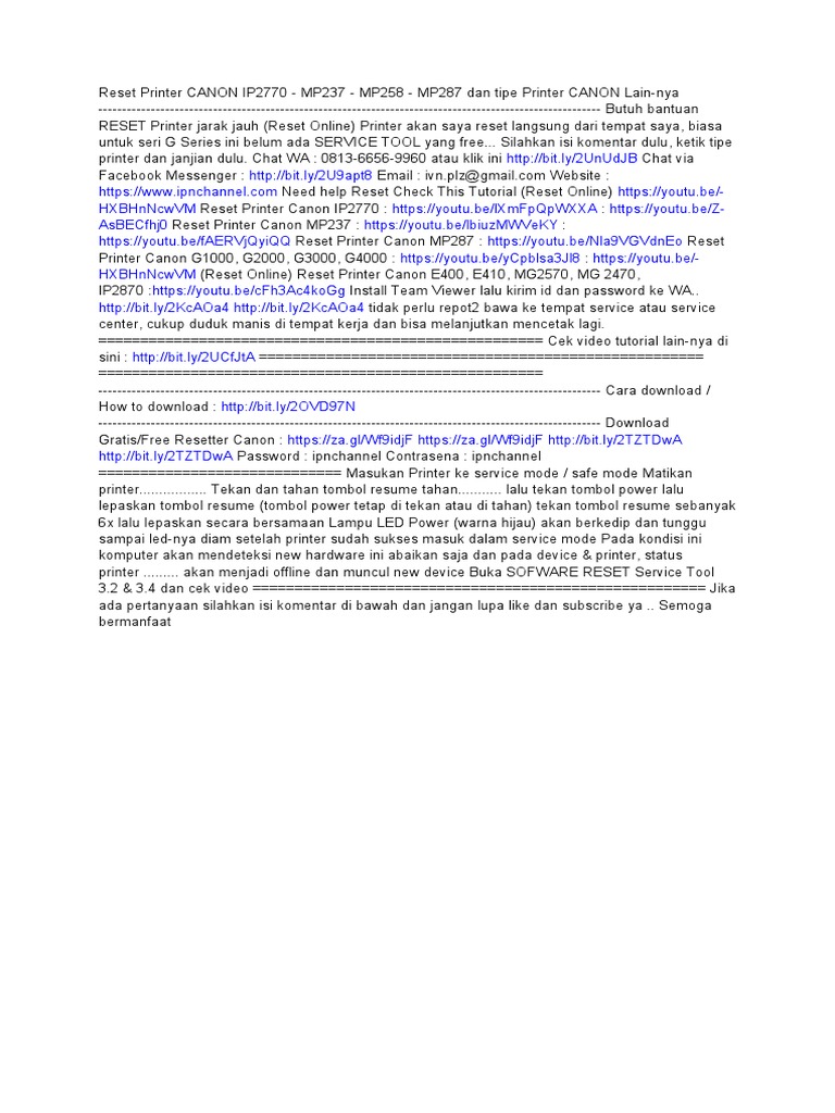 Reset Printer CANON IP2770 | PDF
