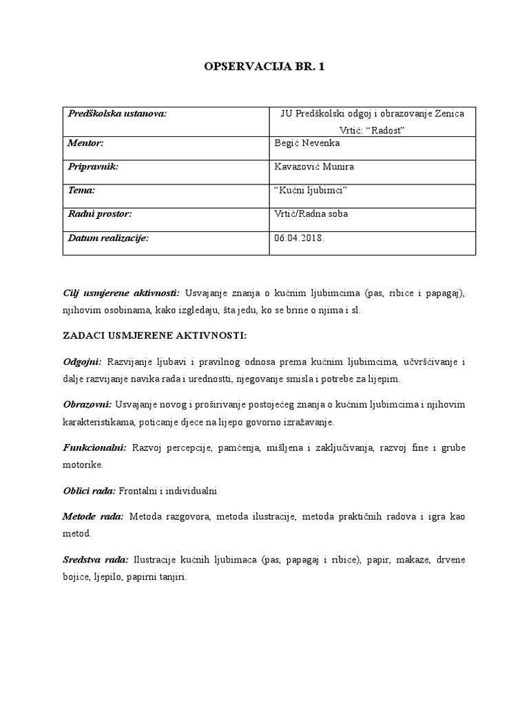 Opservacija Br. 1 | PDF
