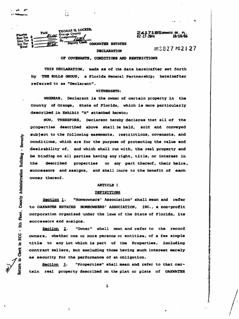 Oakwater Estates Hoa Covenants | PDF | Land Lot | Covenant (Law)
