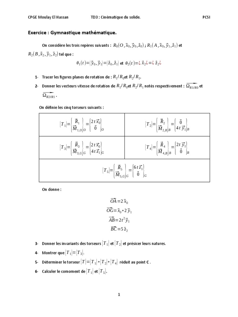 Cinématique des solides et torseurs | PDF | Mouvement de rotation ...