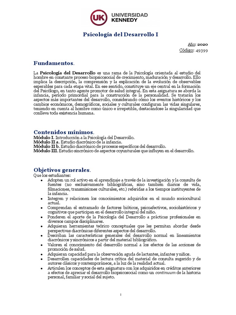 PROGRAMA Psicologia Del Desarrollo I - 2020 | PDF