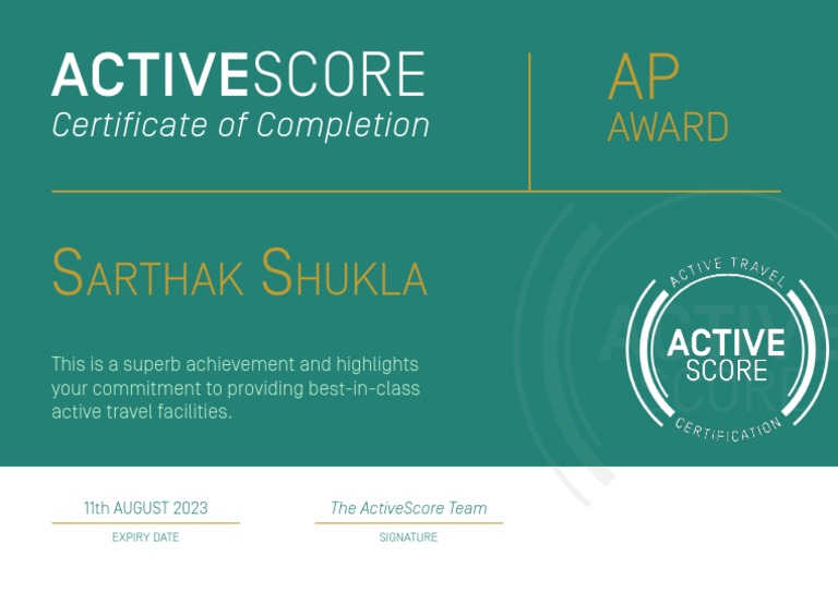 ActiveScore AP Certificate - Sarthak Shukla | PDF
