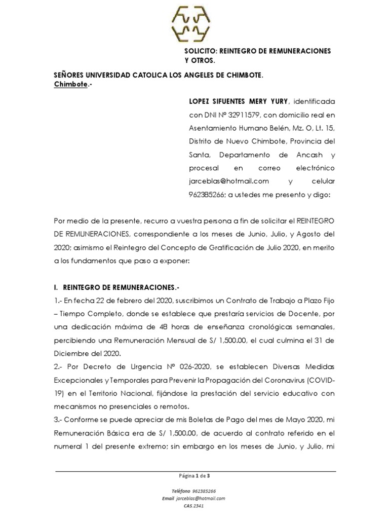 Solicitud de Reintegro Salarial | PDF | Salario