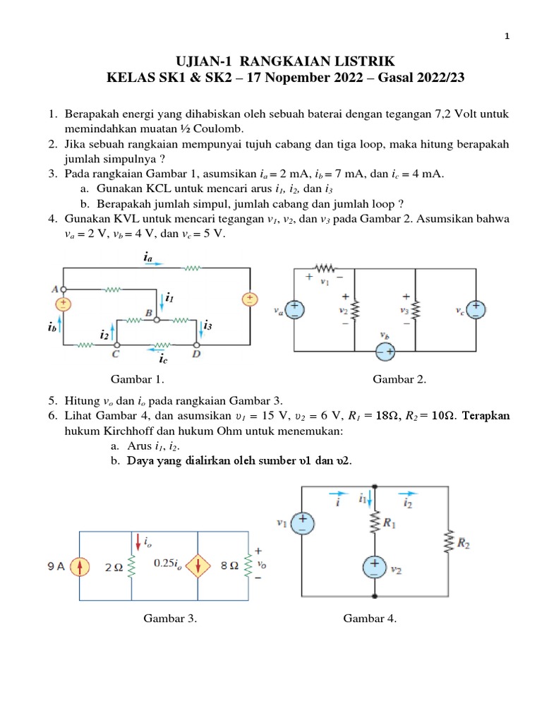 SOAL Dan JAWABAN UJIAN-1 RANGKAIAN LISTRIK | PDF