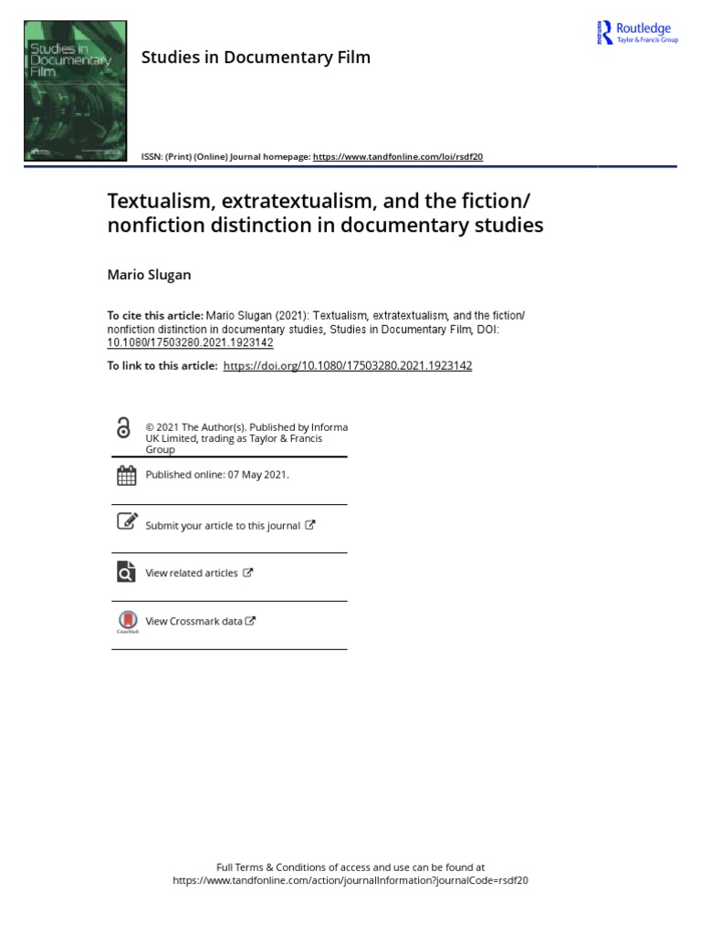 Textualism Extratextualism and The Fictionnonficti | PDF | Documentary ...