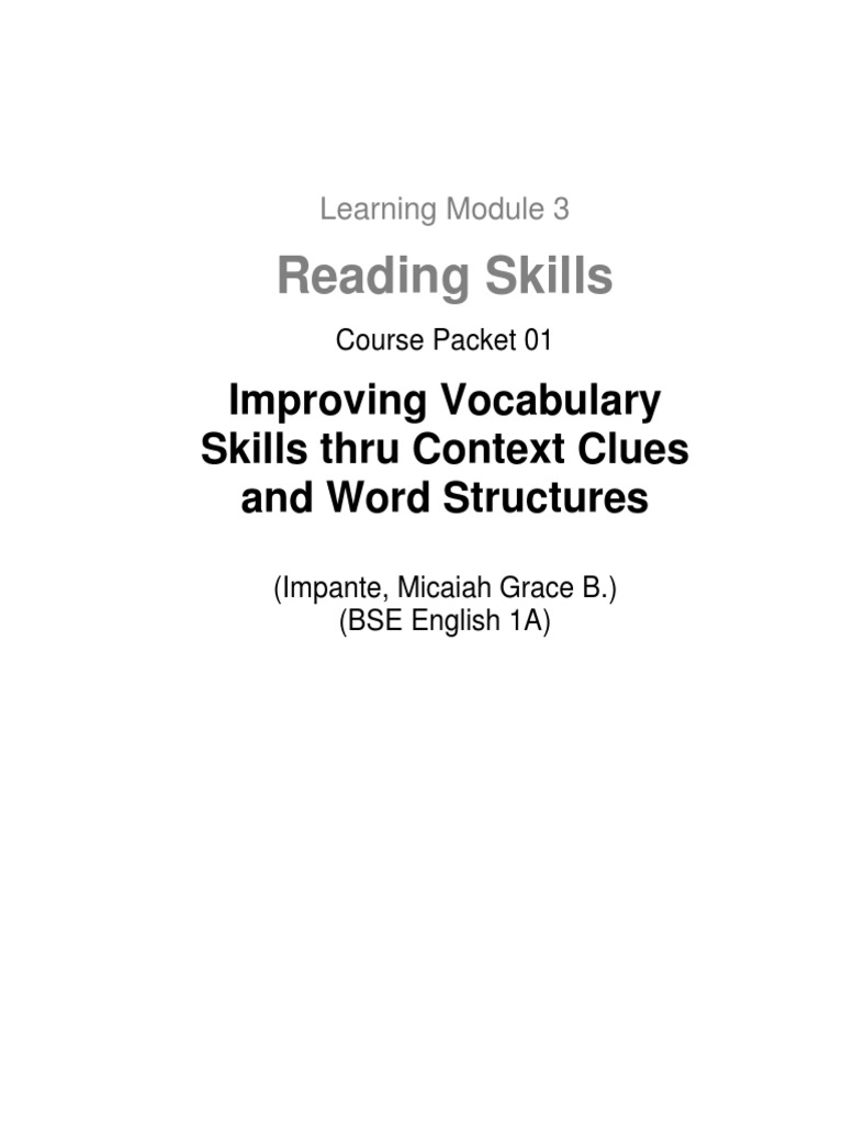 M3 RS - Packet 1 - Improving Vocabulary Skills Thru Context Clues and Word Structures | PDF ...