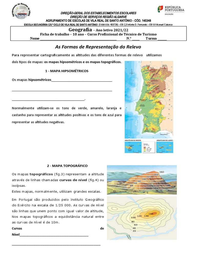 Ficha Principais Formas De Representação Do Relevo Pdf Linha