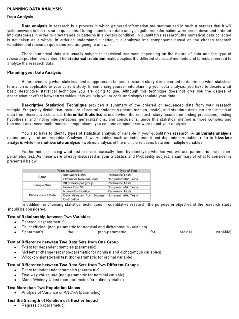 Plan Data Analysis | PDF | Statistics | Data Analysis