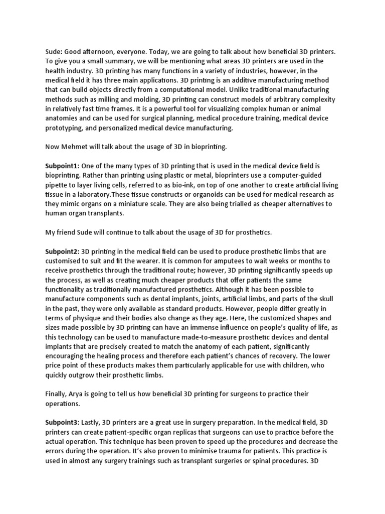 3D Printing Script | PDF | 3 D Printing | Prosthesis