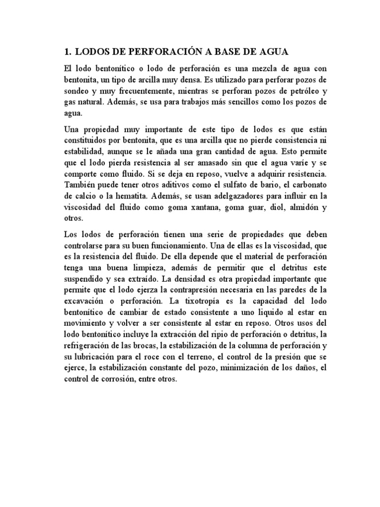 Lodos de Perforación A Base de Agua | PDF | Materiales | Química