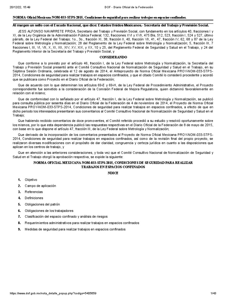 Nom 033 STPS 2015 | PDF | Oxígeno | Contaminación