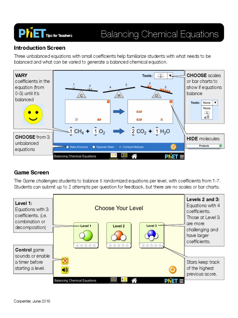 Balancing Chemical Equations Game Guide | PDF | Equations | Cognitive ...