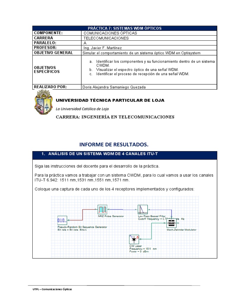 Práctica 7 Sistema WDM Optisystem | PDF | Óptica | Radiación ...