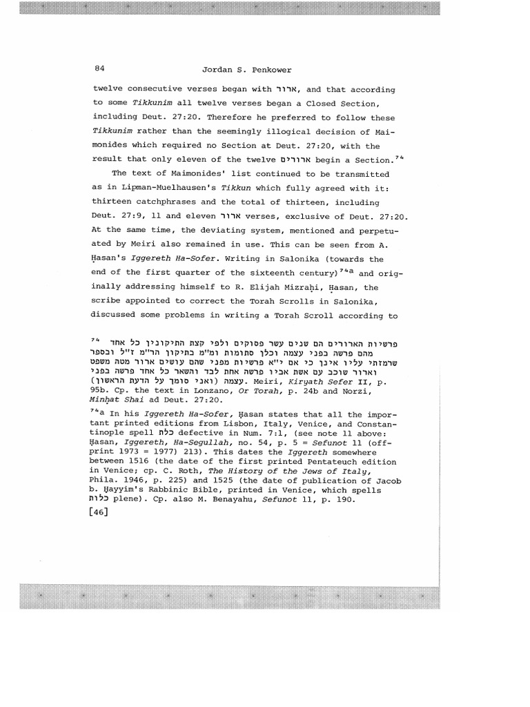 J.S. Penkower. 1981. "Maimonides and The Aleppo Codex." Textus, 9, Pp. 39-128. Part 2 | PDF