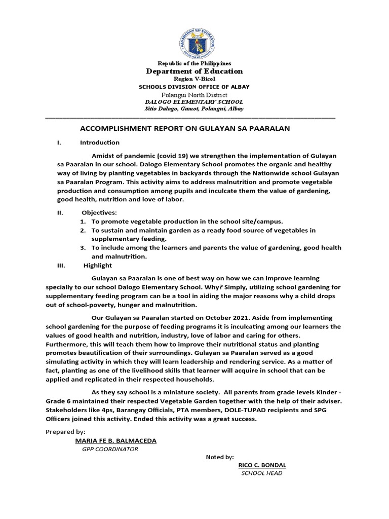 GPP NARRATIVE REPORT 2021-2022 | PDF