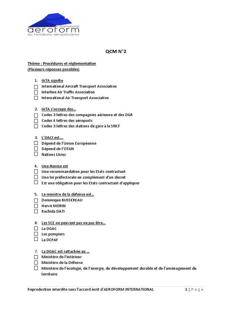 QCM sur Procédures et Réglementation | PDF