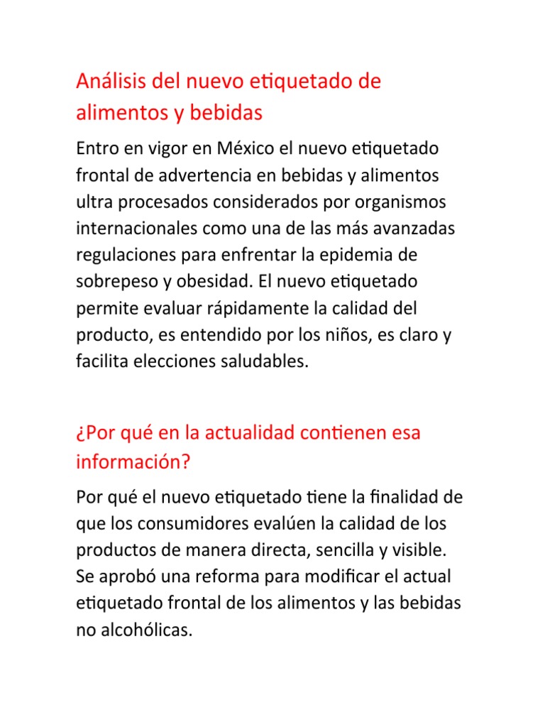 Análisis Del Nuevo Etiquetado de Alimentos y Bebidas | PDF Análisis Del Nuevo Etiquetado de Alimentos y Bebidas | PDF
