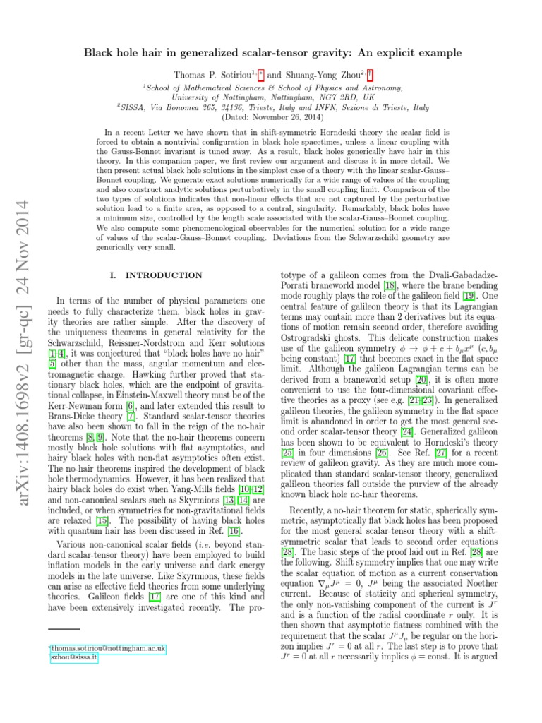 Black Hole Hair in Generalized Scalar-Tensor Gravity An Explicit Example | PDF | Black Hole ...
