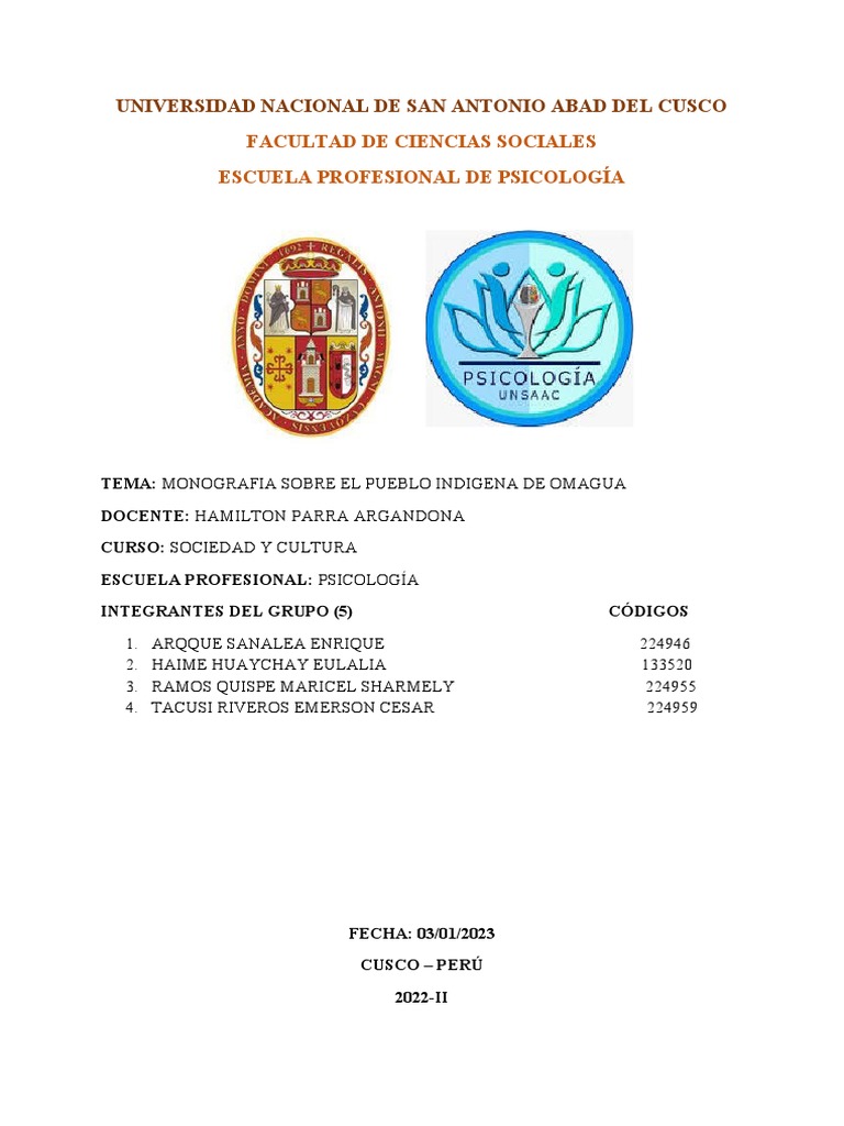 Monografía - Pueblo Omagua | PDF | Gente indígena | Perú