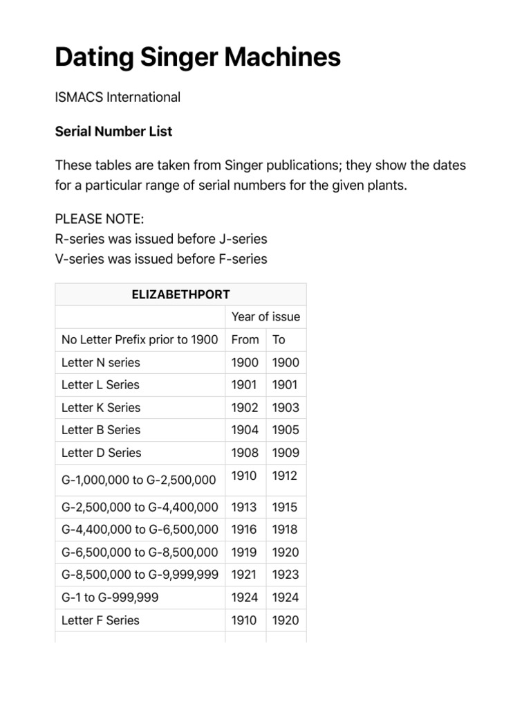Singer Dating - by Serial Number | PDF